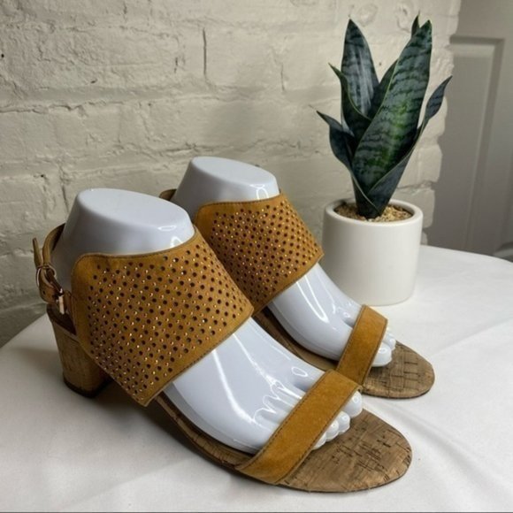 Vaneli | Shoes | Vaneli Eyelet Suede Cork Block Heel Sandals 9 | Poshmark